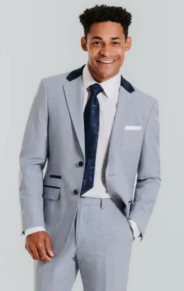 Light Blue Check Suit Jacket with Contrast Trims | Dobell