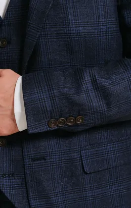 Blue Check Linen Slim Fit Jacket | Dobell