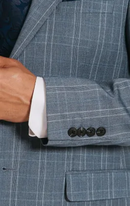 Light Blue Check Suit with Peak Lapel | Dobell