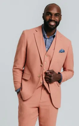 Coral Linen Twill 3 Piece Casual Suit | Dobell