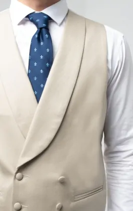 Gold/Buff Double Breasted Shawl Lapel Morning Suit Waistcoat | Dobell
