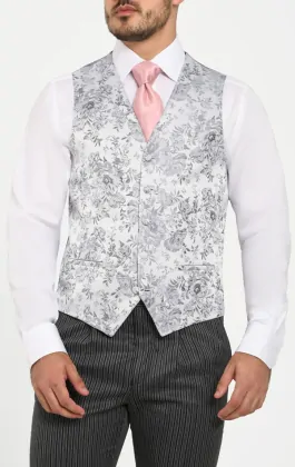 Silver Floral Jacquard Waistcoat | Dobell