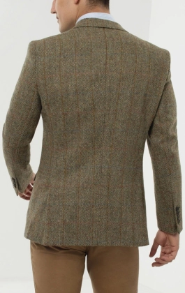 Harris Tweed Green Herringbone Windowpane Check Tweed Jacket | Dobell
