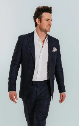 Dobell Blue Check Linen Slim Fit Jacket | Dobell