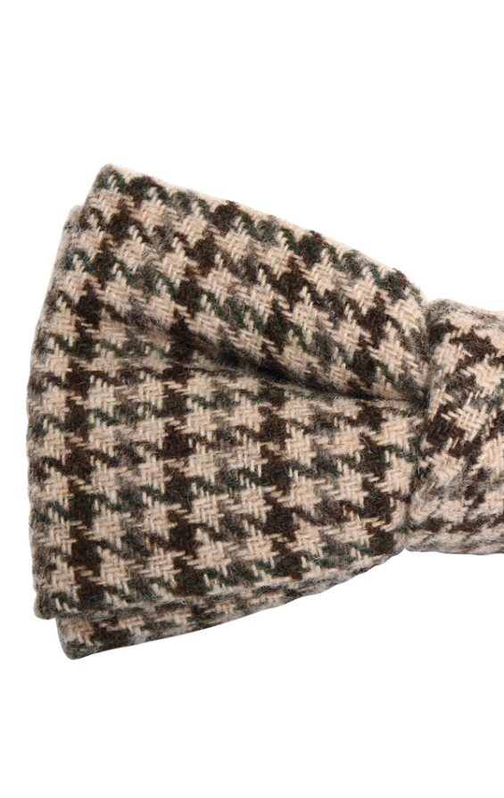 Dobell Brown & Green Dogtooth Tweed Bow Tie | Dobell