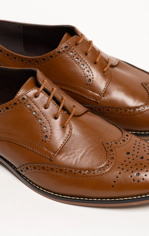 Dobell Tan Derby Brogue Shoes | Dobell