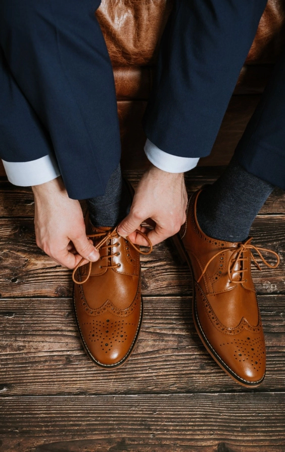 Dobell Tan Derby Brogue Shoes | Dobell