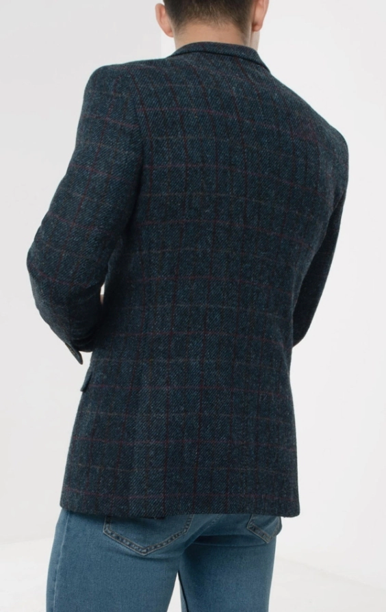 Harris Tweed Dark Blue Windowpane Check Tweed Jacket | Dobell