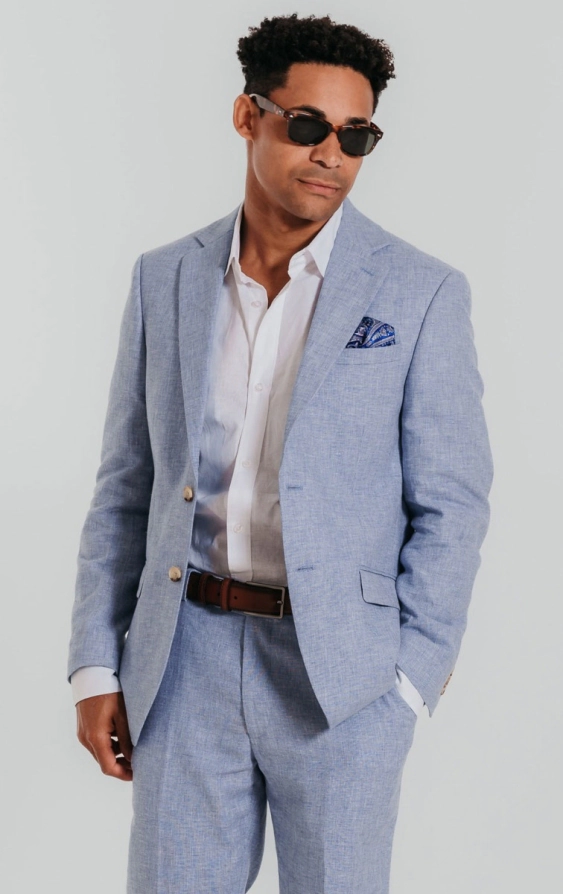 Dobell Light Blue Linen Suit Jacket | Dobell