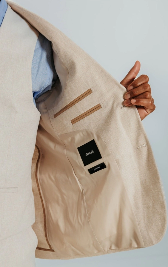 Dobell Cream Linen Slim Fit Suit Jacket | Dobell