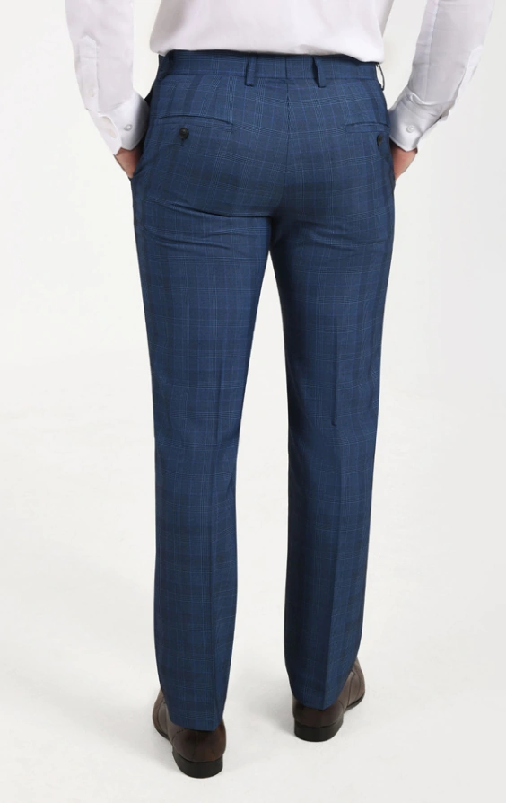 Dobell Dark Blue Check Suit Trousers | Dobell