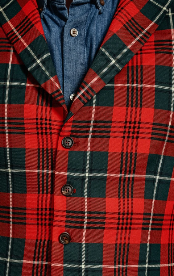 Dobell Red & Green Tartan Check Waistcoat with Notch Lapel | Dobell