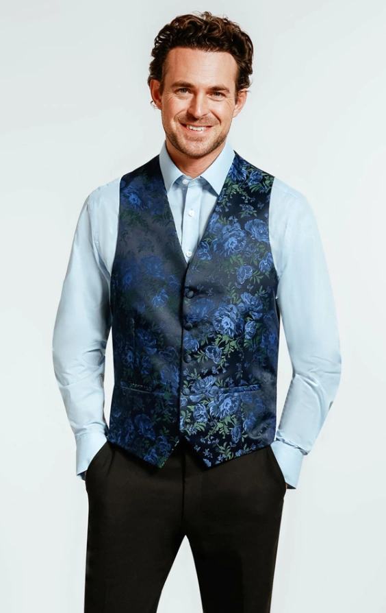 Dobell Blue Floral Jacquard Waistcoat | Dobell