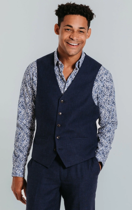 Dobell Navy Linen Waistcoat | Dobell