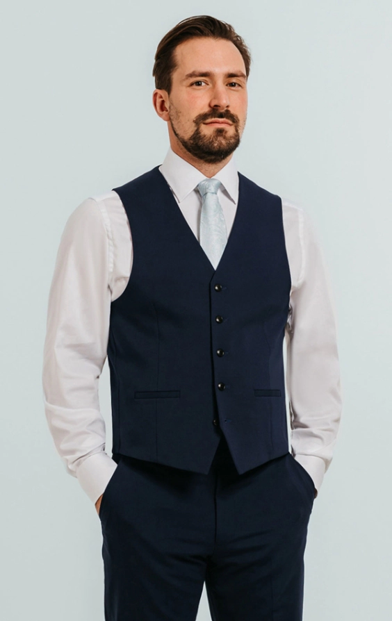Dobell Blue 3 Piece Suit with Peak Lapel | Dobell